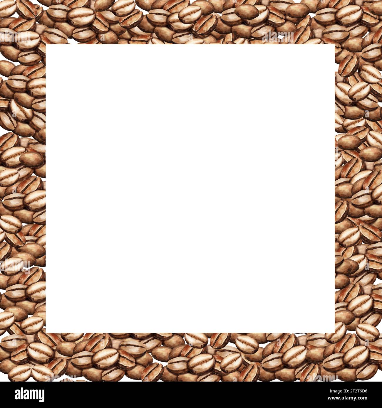 watercolor background with coffee beans with square white background ...