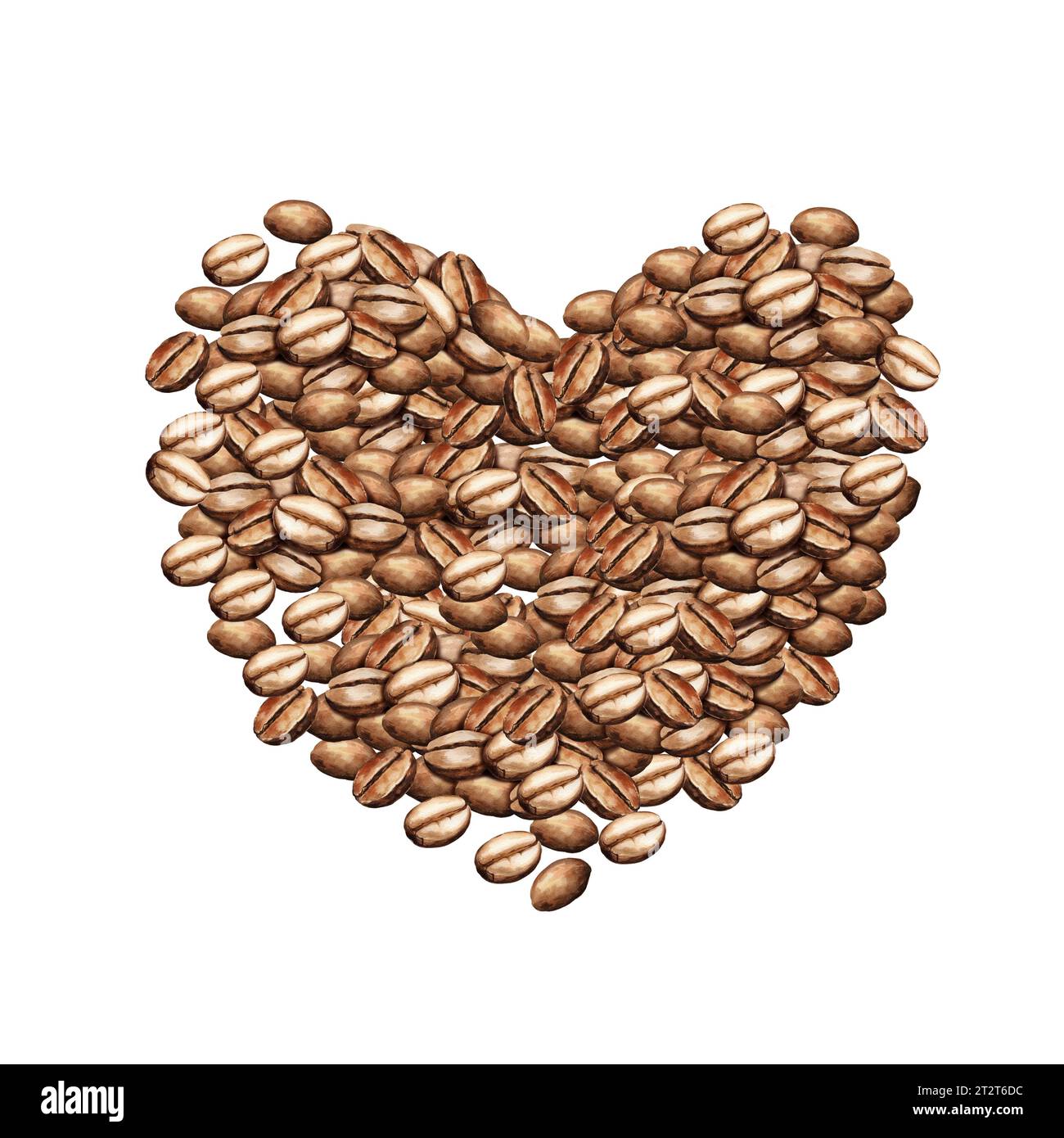 watercolor heart shape of coffee beans, round frame with coffee theme ...