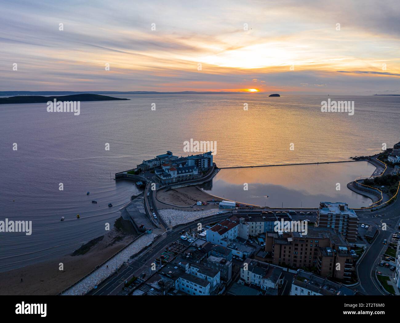 Aerial view of Weston-super-Mare, a seaside town in the North Somerset ...