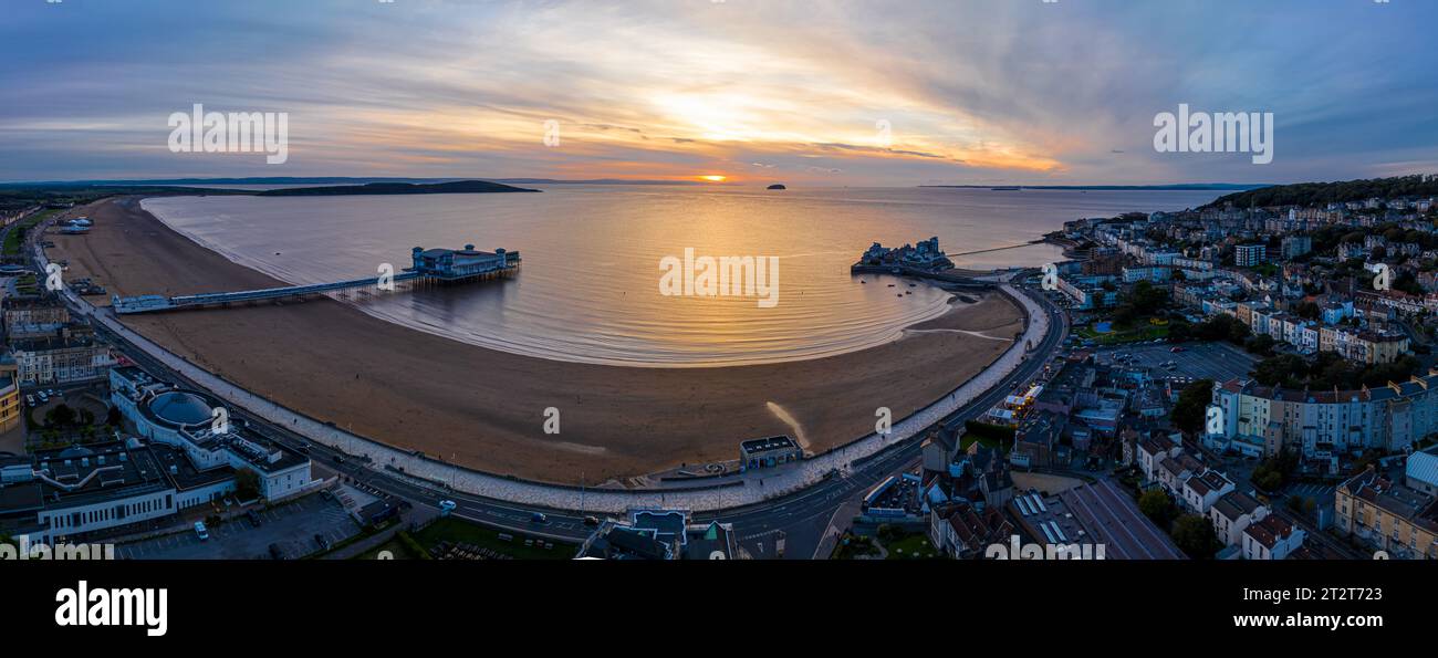 Aerial view of Weston-super-Mare, a seaside town in the North Somerset ...