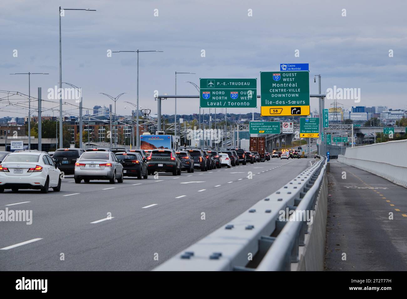 traffic jam on Champlain Bridge coming into Montreal following an ...