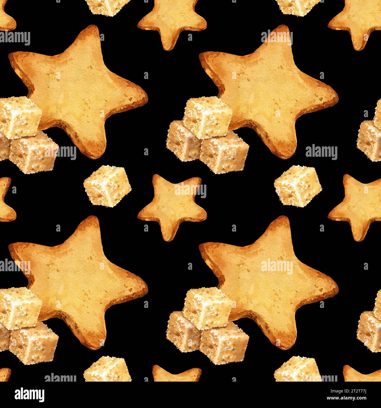 watercolor seamless pattern with cookies, biscuits, brown sugar cubes ...