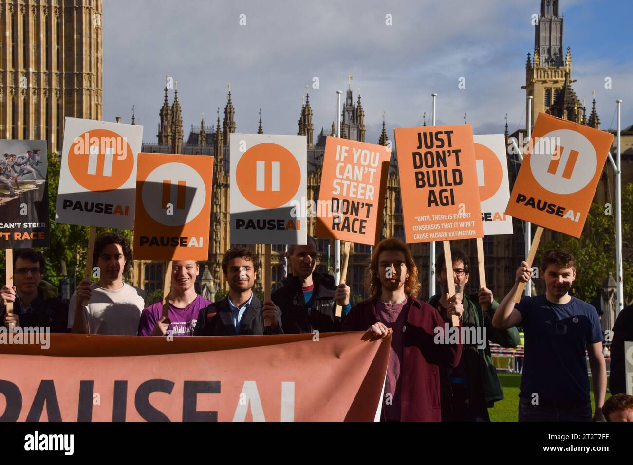 London, England, UK. 21st Oct, 2023. Protesters working in Artificial ...