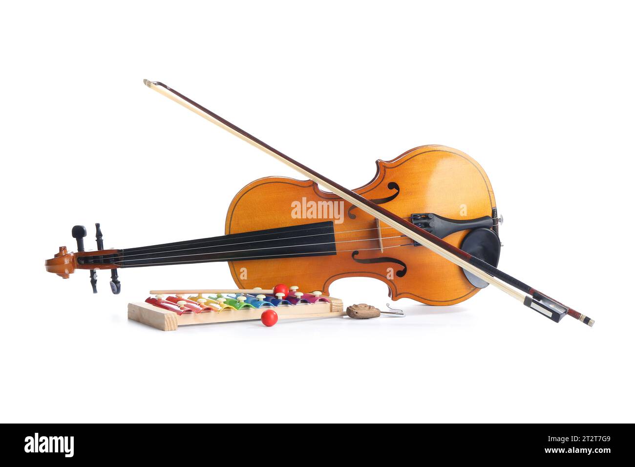 Different musical instruments on white background Stock Photo - Alamy