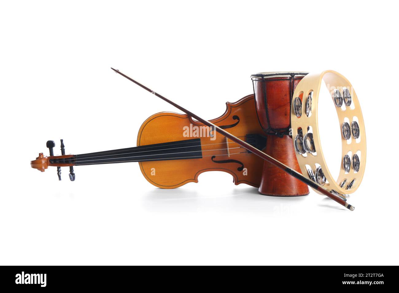 Different musical instruments on white background Stock Photo - Alamy