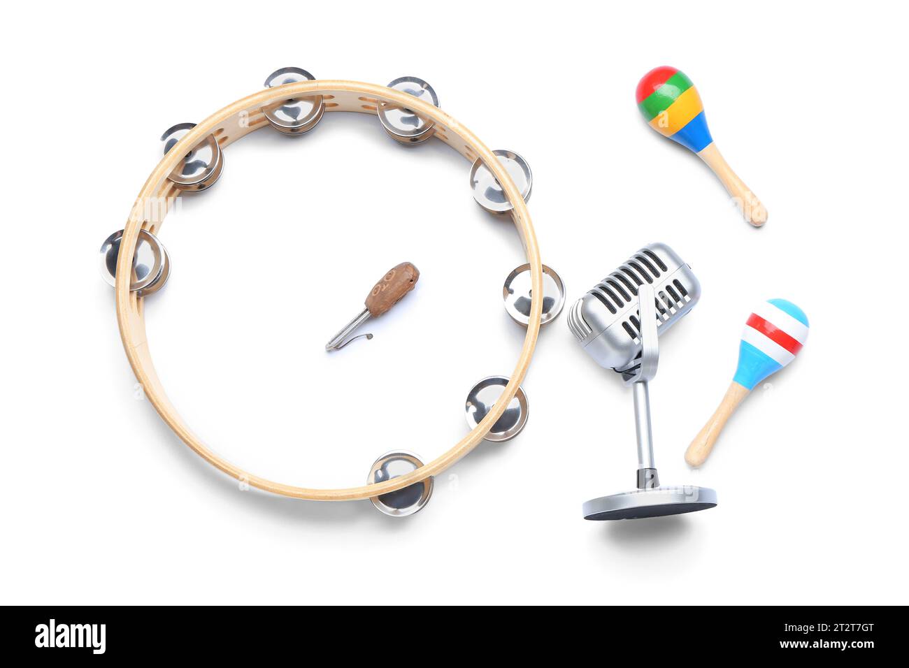 Different musical instruments and microphone on white background Stock ...