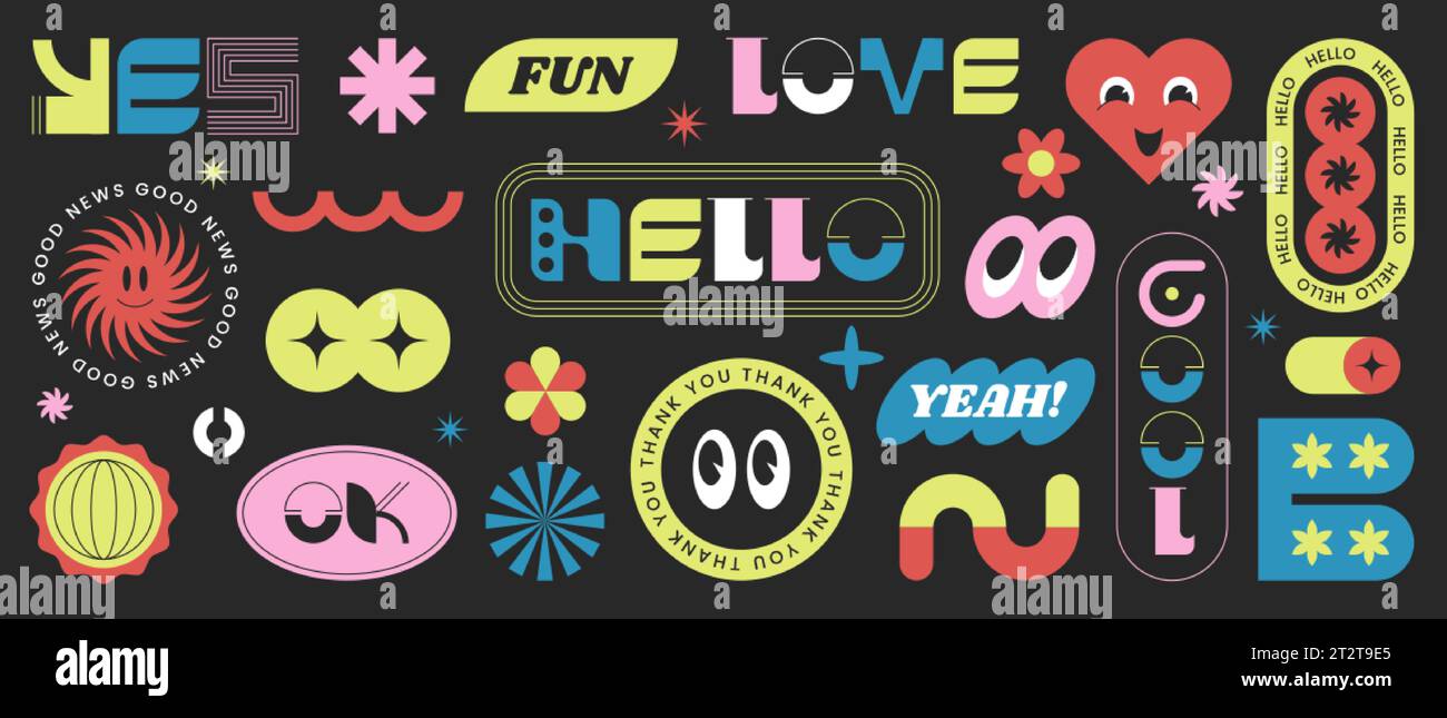 Set of geometric brutalism shapes, figures. Retro simple forms abstract ...