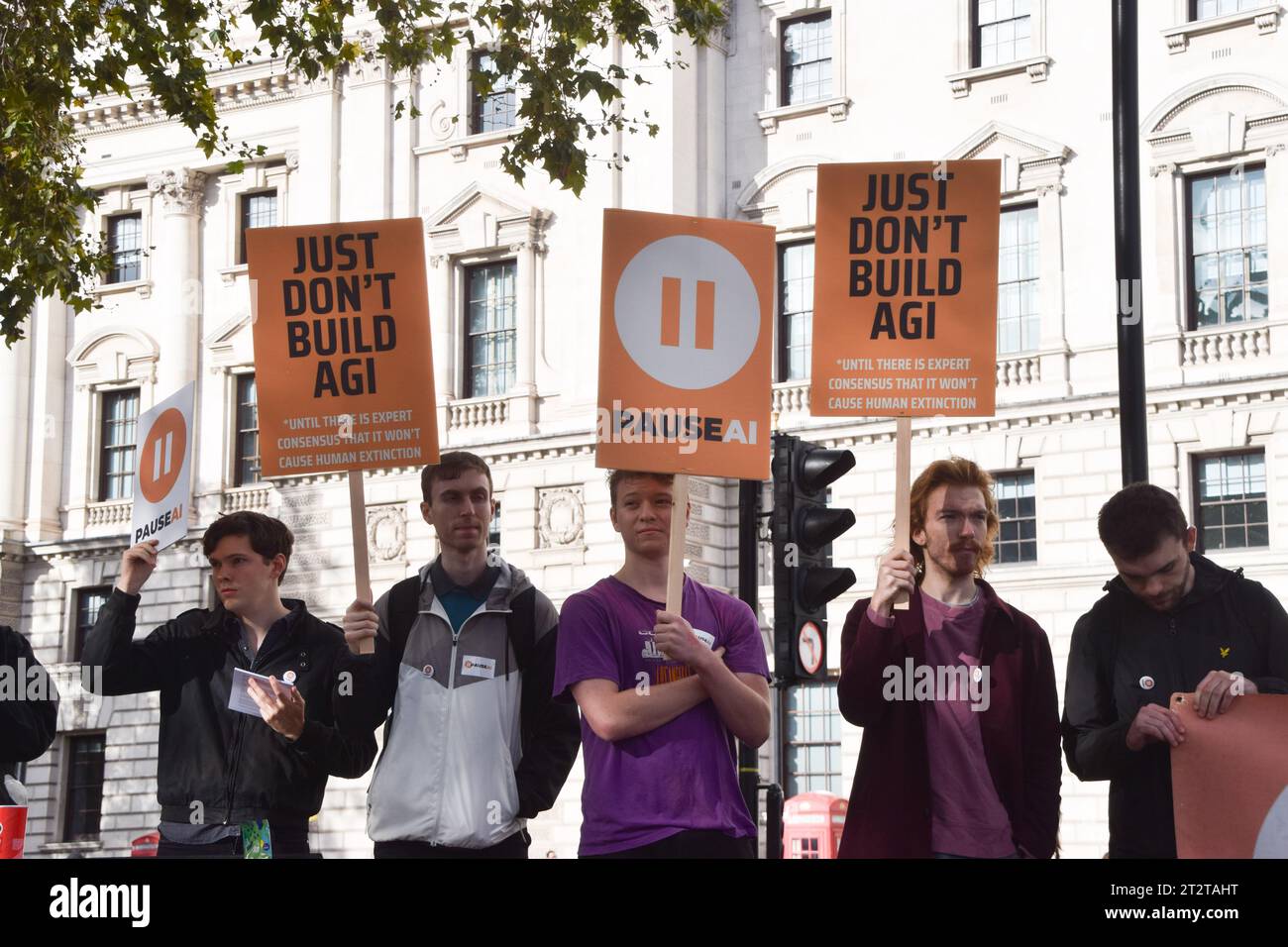 London, UK. 21st October 2023. Protesters working in Artificial ...