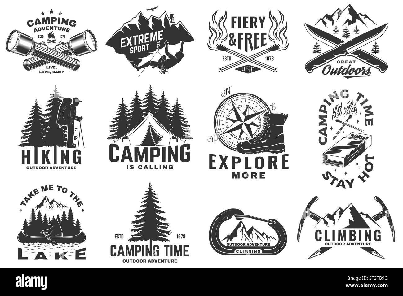 Set of outdoor adventure sticker. Vector illustration. Concept for ...