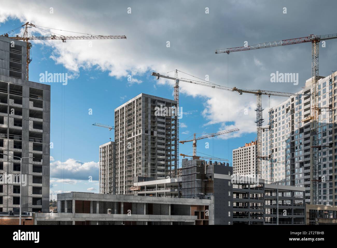 Huge construction site with cranes. Development industry. Fast growing ...