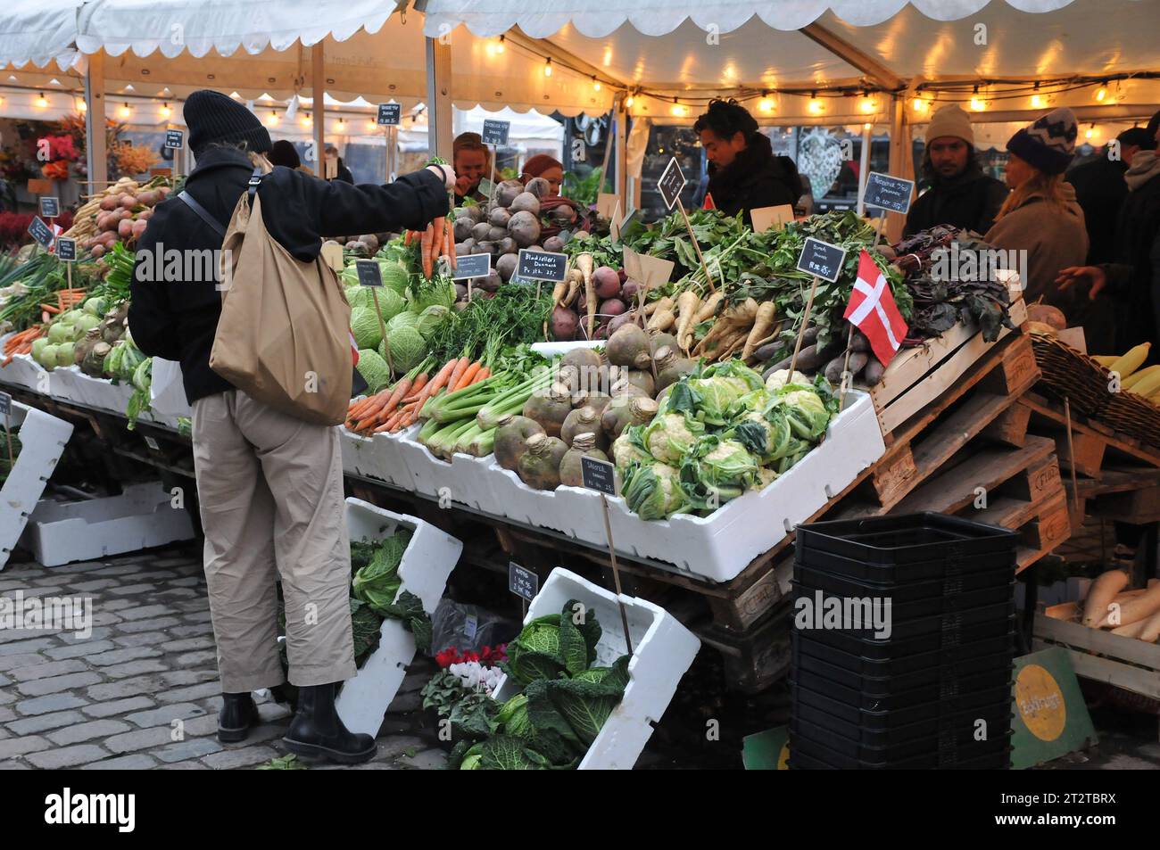 Copenhagen, Denmark /21 October. 2023/Shoppers at farmers market or ...