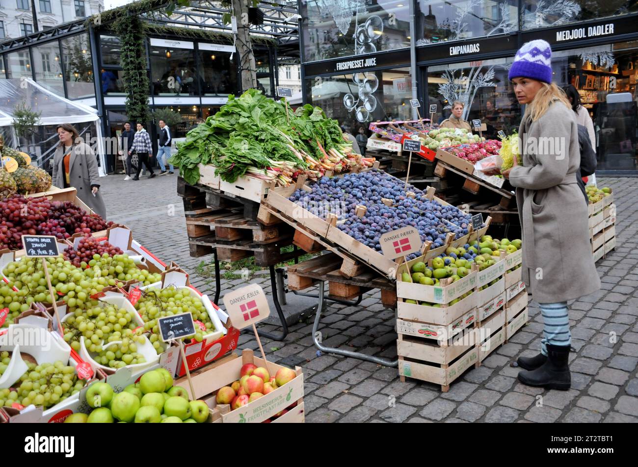 Copenhagen, Denmark /21 October. 2023/Shoppers at farmers market or ...