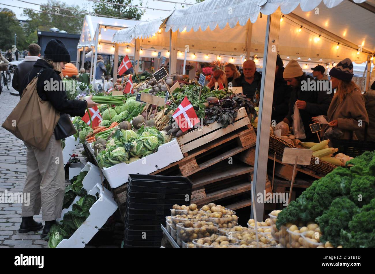 Copenhagen, Denmark /21 October. 2023/Shoppers at farmers market or ...