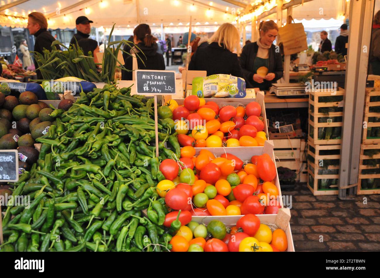 Copenhagen, Denmark /21 October. 2023/Shoppers at farmers market or ...