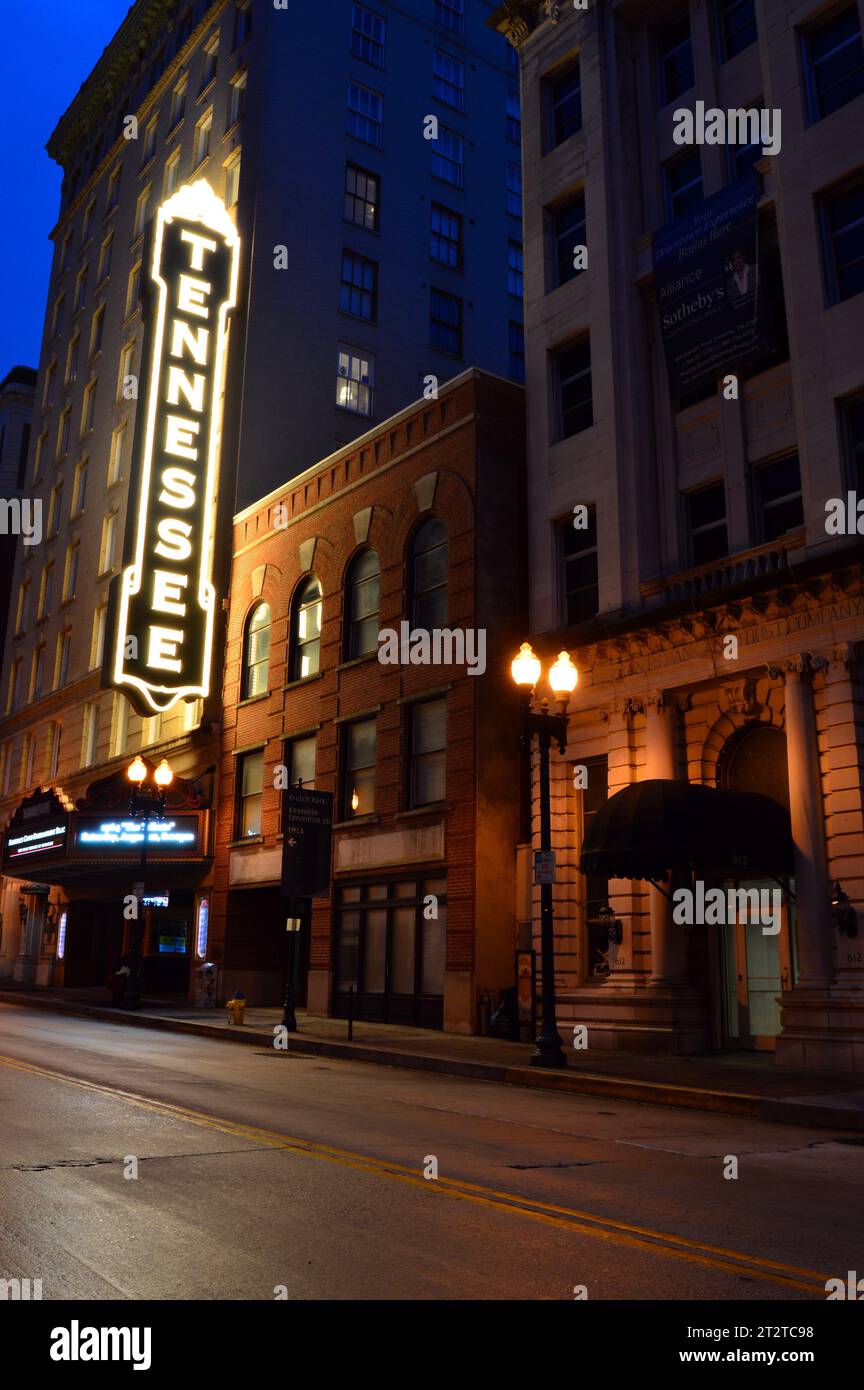 The marquee of the Tennessee Theater in Knoxville brightens the ...