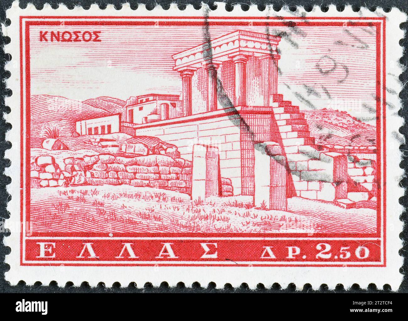 Cancelled postage stamp printed by Greece, that shows Ruins of Ancient ...