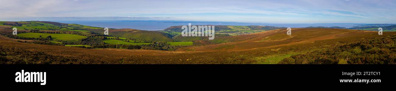 Aerial view of the Dunkery hill, the highest point of Exmoor, England ...