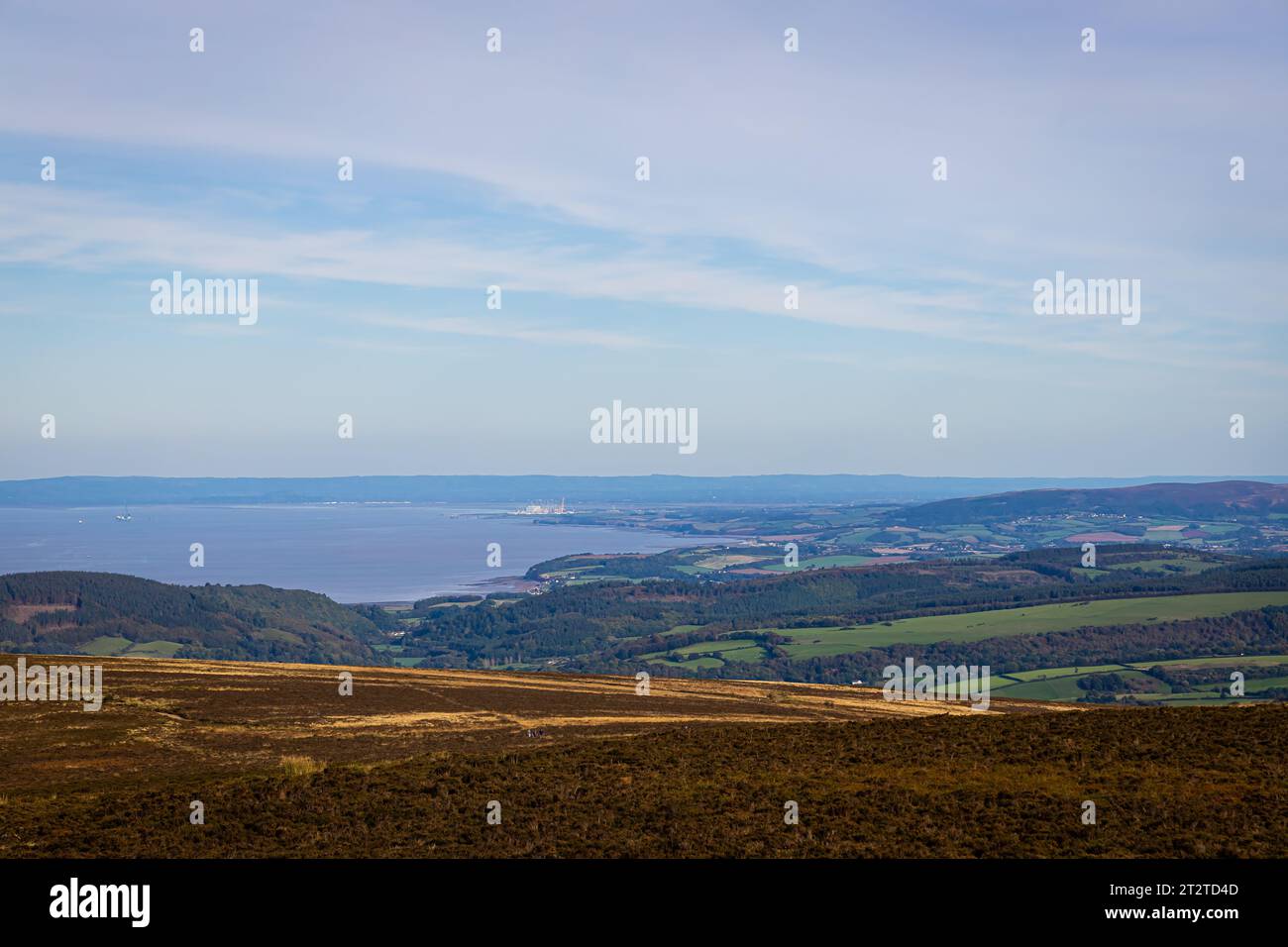 Aerial view of the Dunkery hill, the highest point of Exmoor, England ...