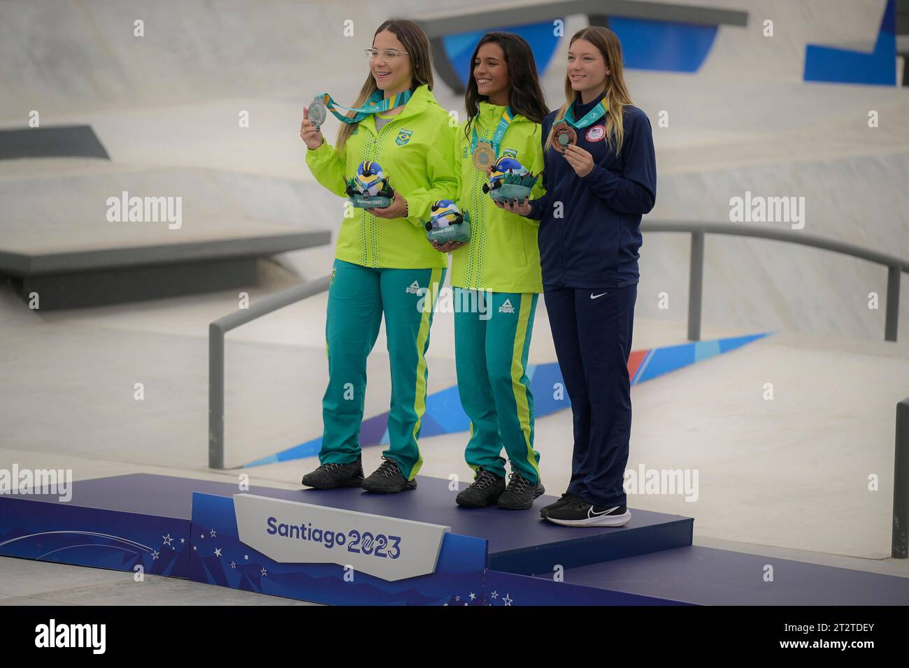 Santiago, Chile. 21st Oct, 2023. Rayssa Leal, Pamela Rosa and Heyn Page ...