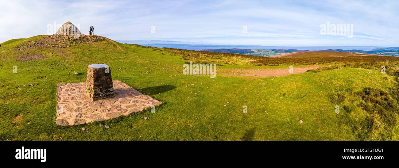 Aerial view of the Dunkery hill, the highest point of Exmoor, England ...