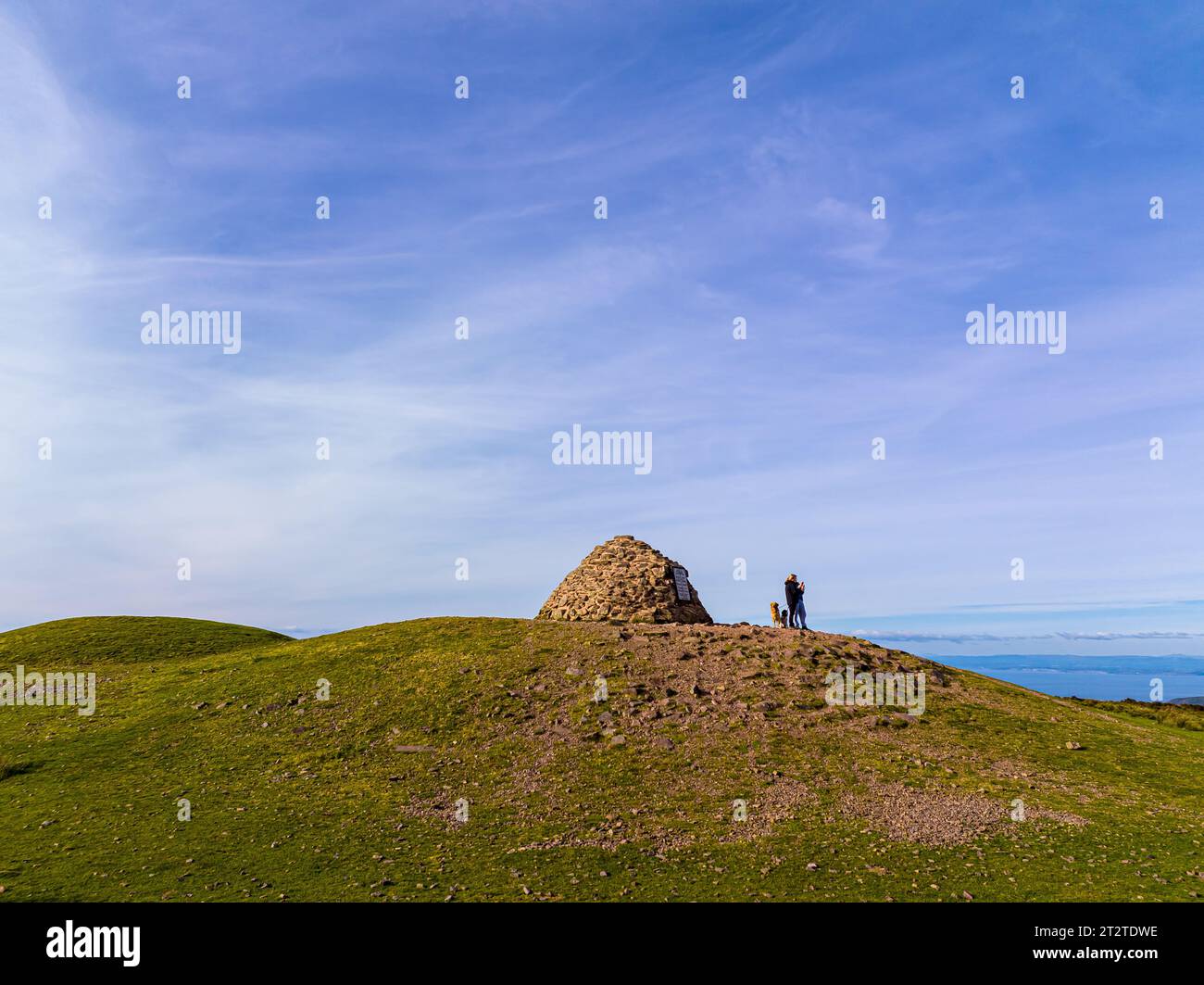Aerial view of the Dunkery hill, the highest point of Exmoor, England ...