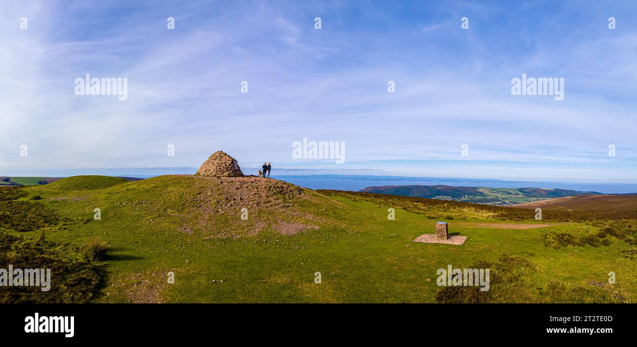 Aerial view of the Dunkery hill, the highest point of Exmoor, England ...
