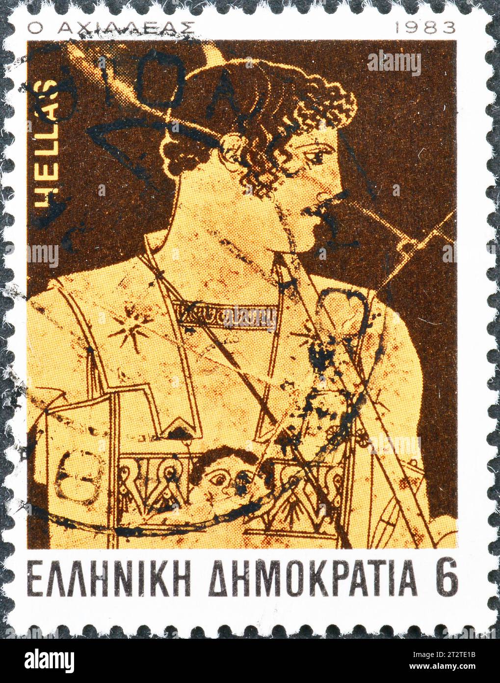 Cancelled postage stamp printed by Greece, that shows Homer's Epics - Achilles, circa 1983 Stock ...