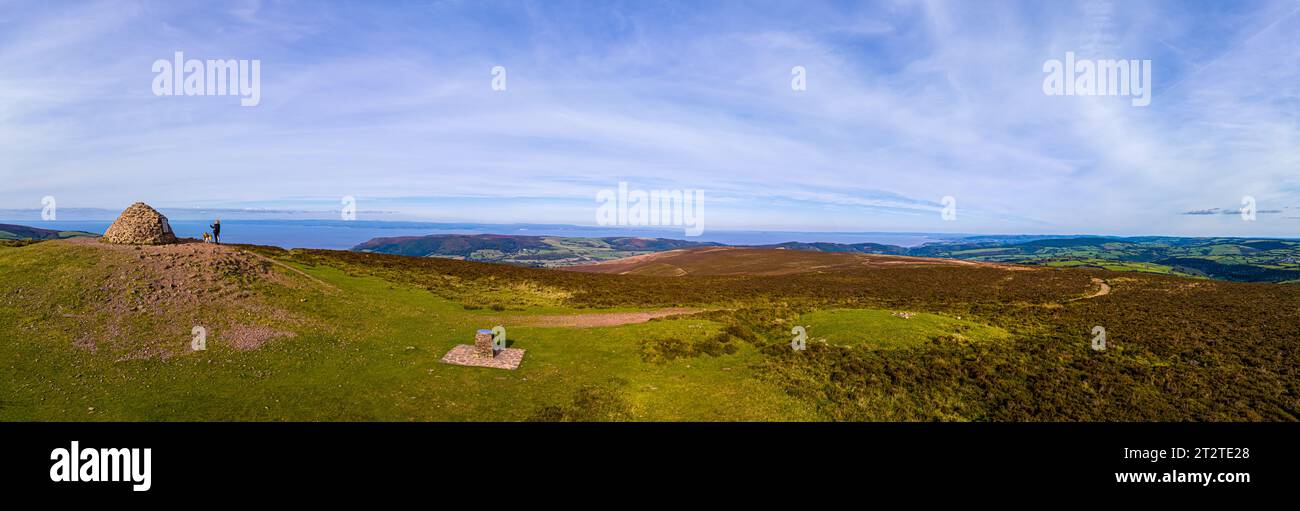 Aerial view of the Dunkery hill, the highest point of Exmoor, England ...