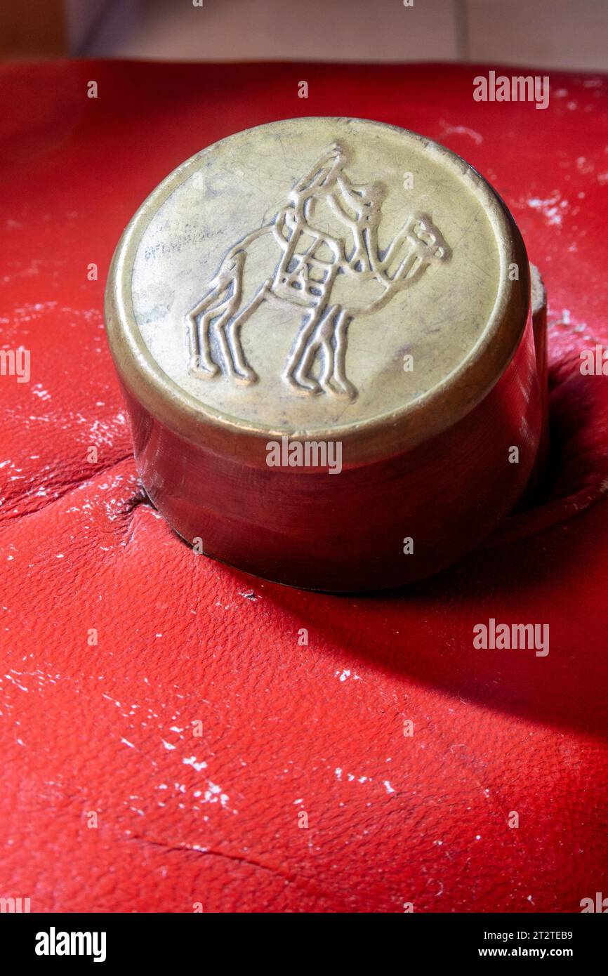 Still life of a vintage red leather camel saddle, USA Stock Photo - Alamy
