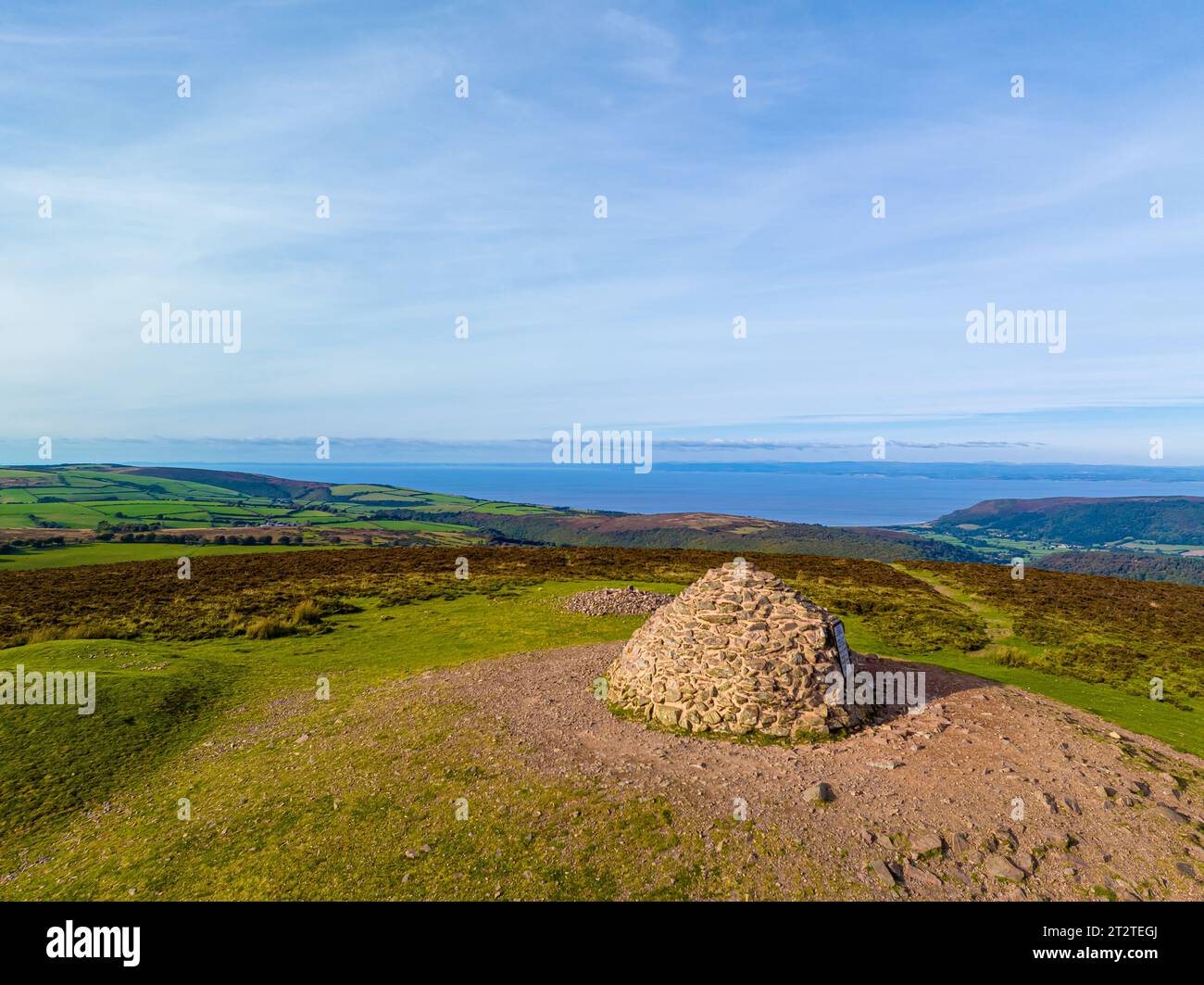 Aerial view of the Dunkery hill, the highest point of Exmoor, England ...