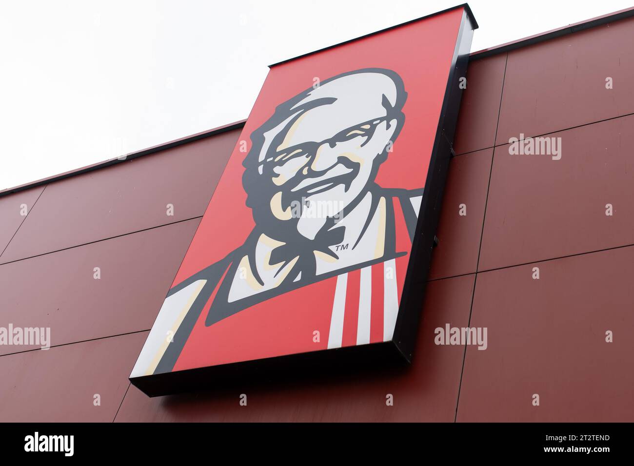 KFC Restaurant logo is seen on A1 Amber One Highway in Poland. Credit ...