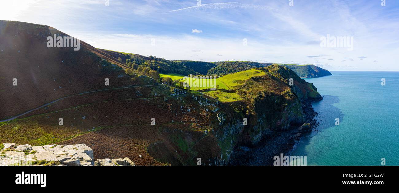 Aerial view of the Valley of Rocks, a dry valley that runs parallel to ...