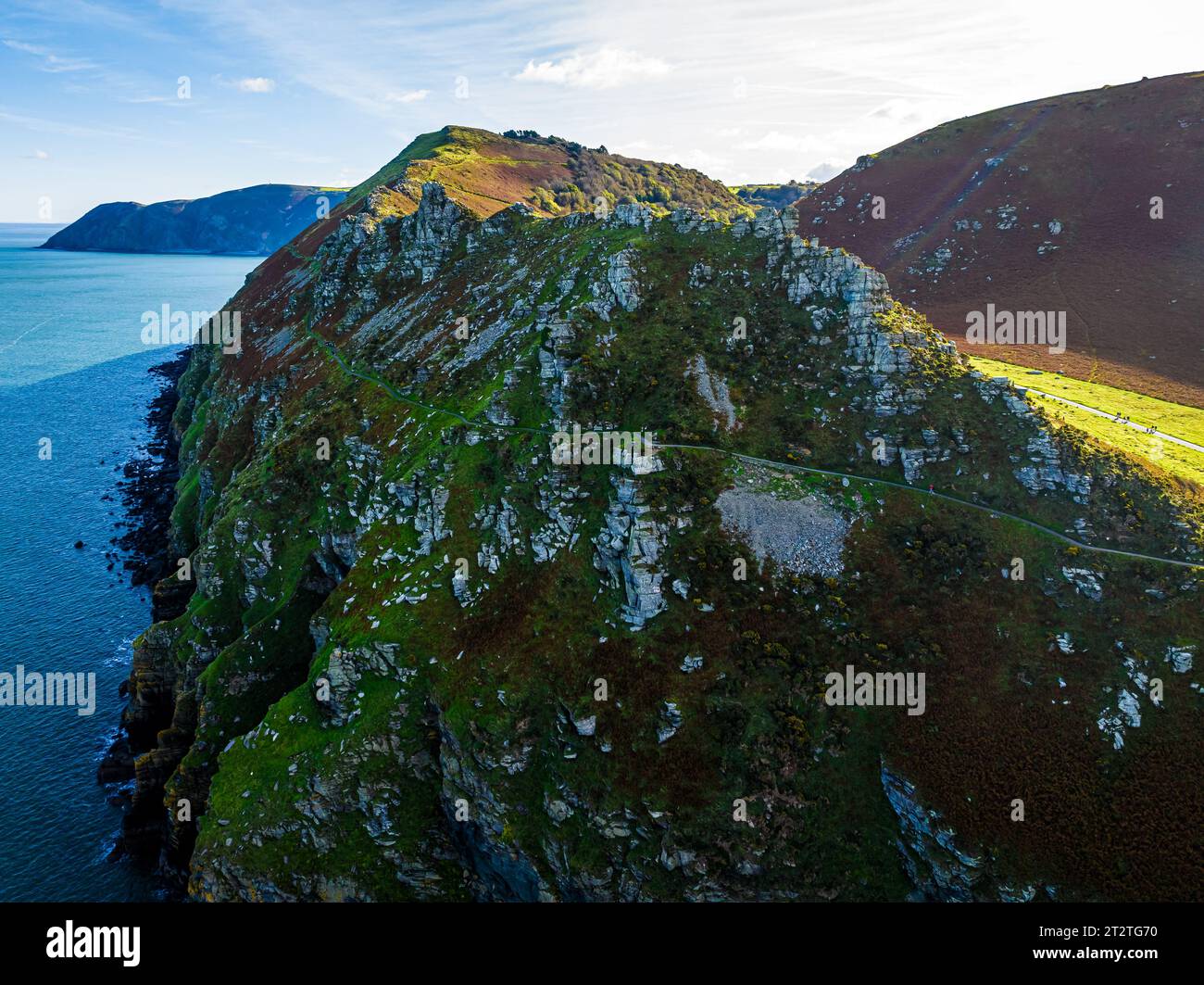 Aerial view of the Valley of Rocks, a dry valley that runs parallel to ...