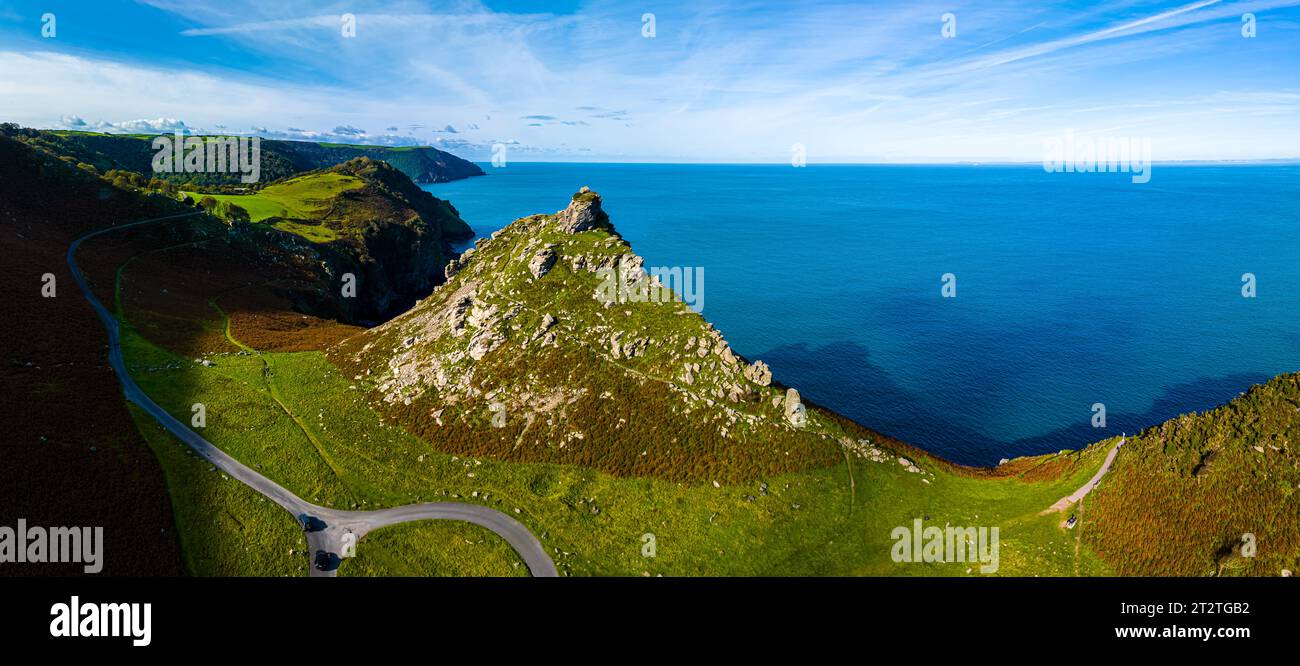 Aerial view of the Valley of Rocks, a dry valley that runs parallel to ...