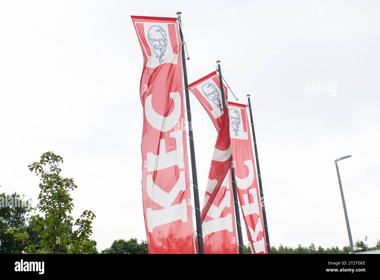 KFC Restaurant flags are seen on A1 Amber One Highway in Poland. (Photo ...