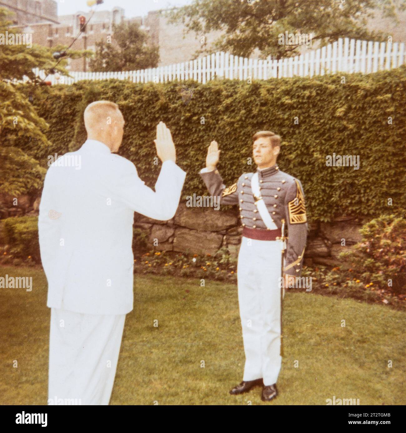 1970 West Point cadet, commissioning ceremony, administering the oath ...