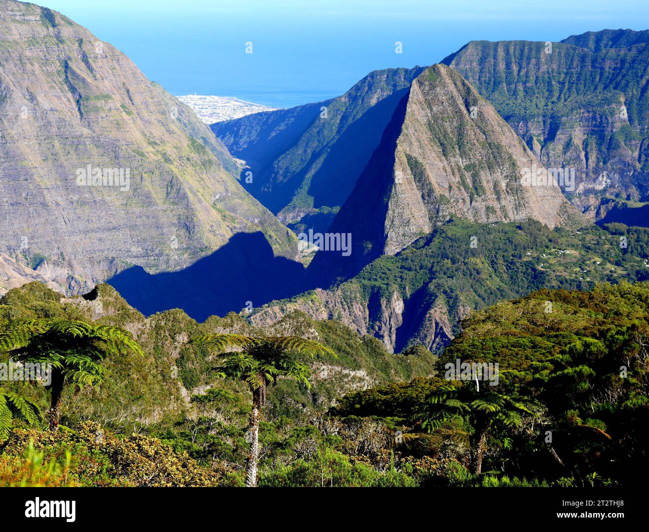 Iconic hike in Mafate cirque, view of the port from Scout path, Reunion ...