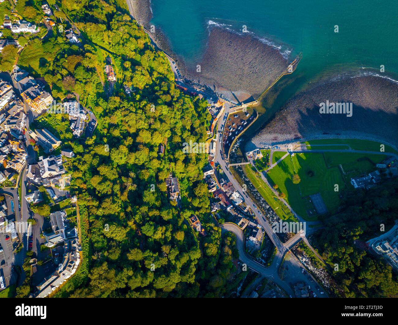 Aerial view of Lynton, a town on the Exmoor coast in the North Devon ...