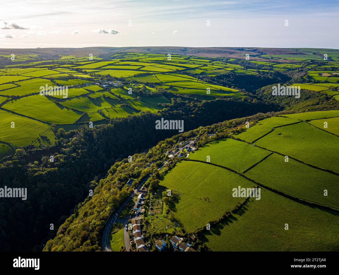 Aerial view of Lynton, a town on the Exmoor coast in the North Devon ...