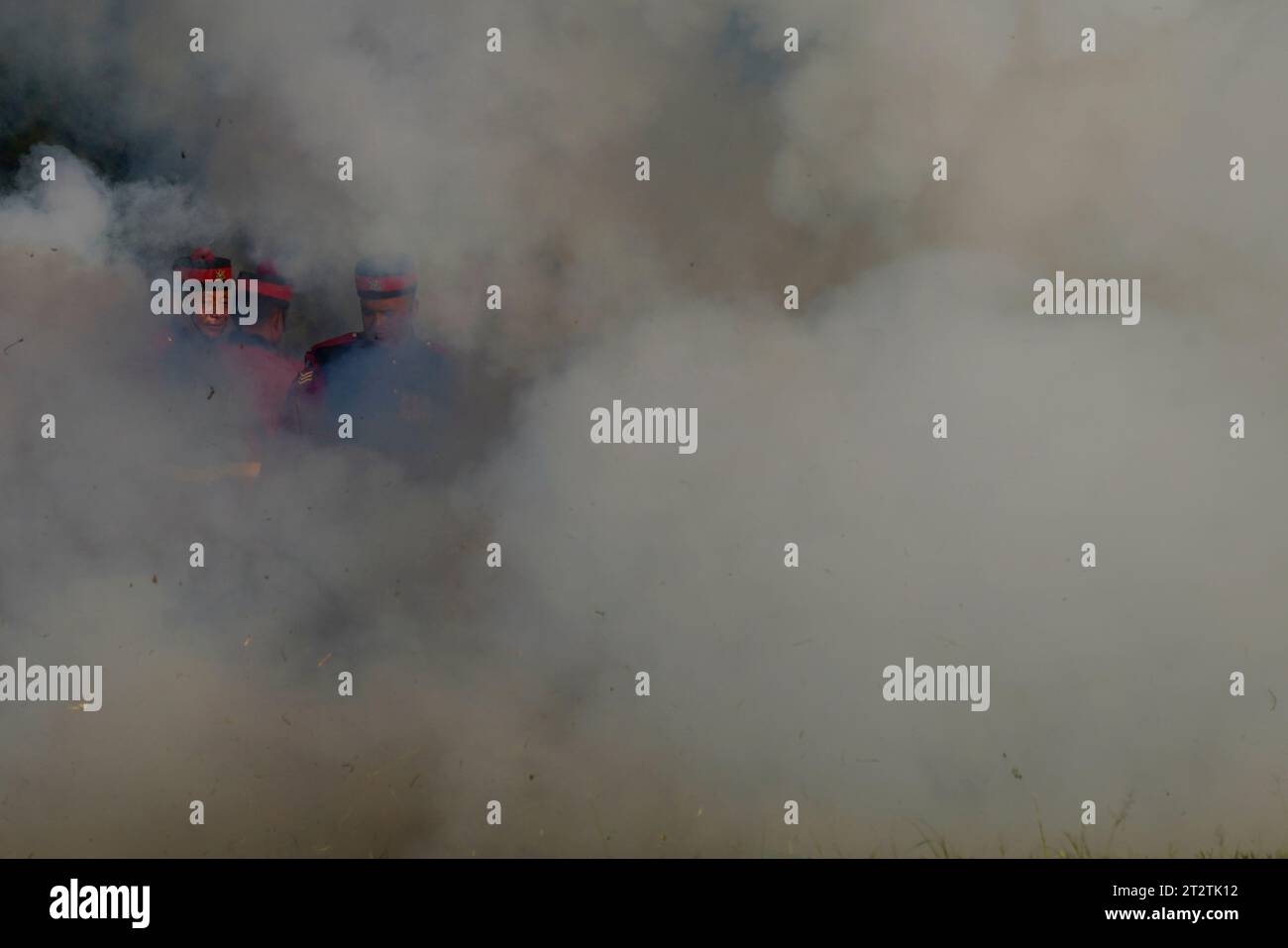 Kathmandu, Nepal. 21st Oct, 2023. Nepalese Army soldiers fire cannon ...