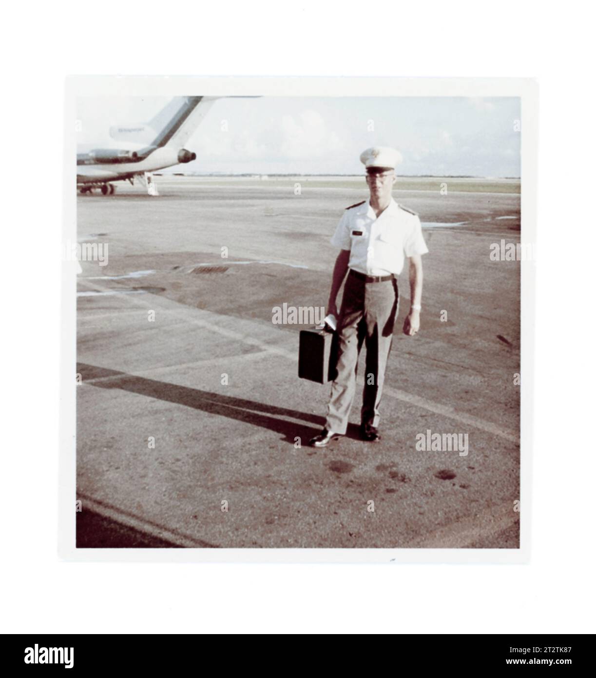 Hey West Point cadet in his summer uniform at an airport in 1967, USA ...