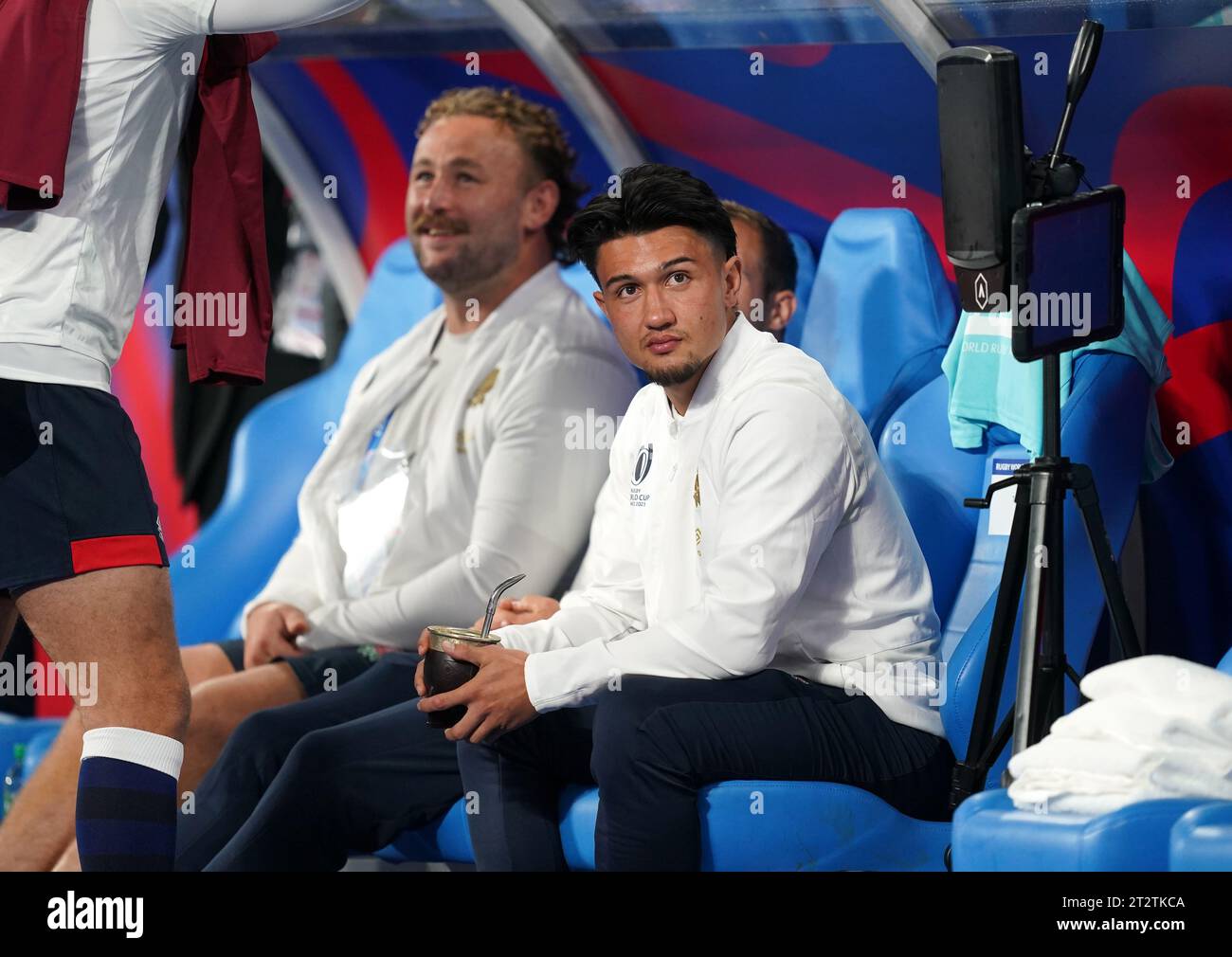 England's Marcus Smith watches from the bench ahead of the Rugby World ...