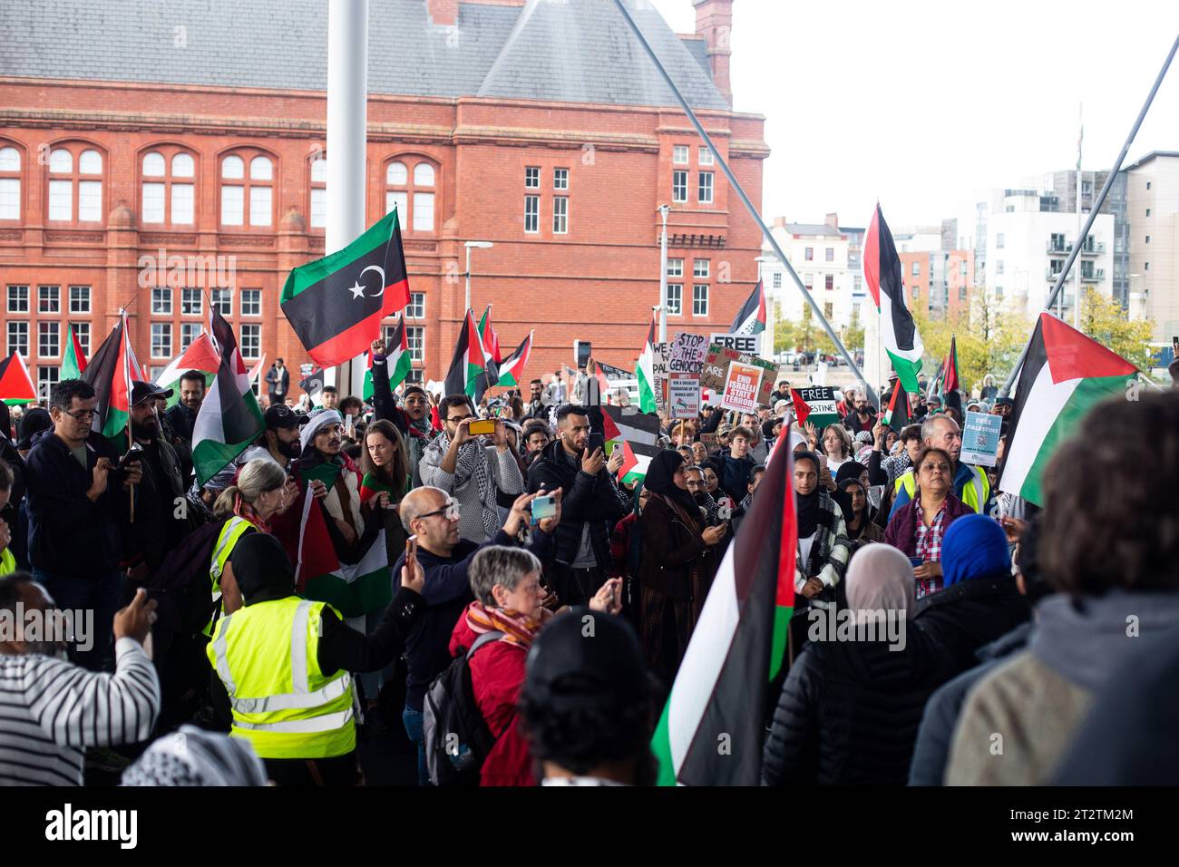 CARDIFF, WALES. 21st October 2023. Protesters march from Cardiff City ...