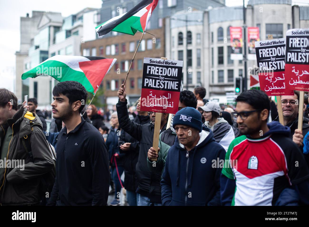 CARDIFF, WALES. 21st October 2023. Protesters march from Cardiff City ...