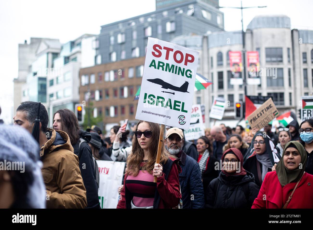 CARDIFF, WALES. 21st October 2023. Protesters march from Cardiff City ...