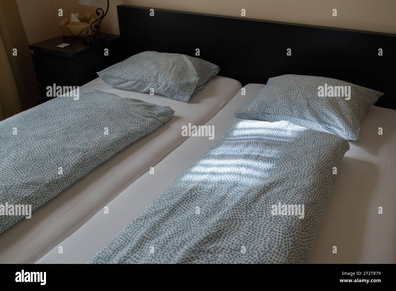 bed linen on twin bed in boarding house in vienna europe Stock Photo ...