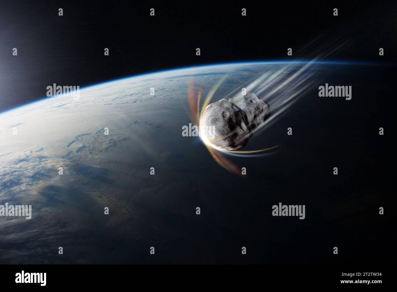 Asteroid in outer space near Earth planet. Meteorite on orbit of Earth ...