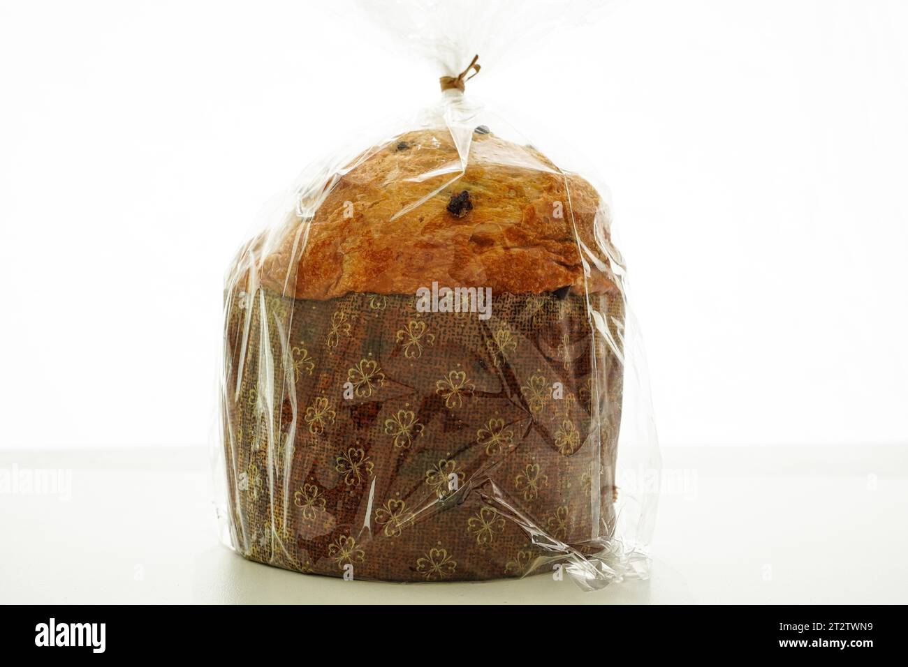 Italian Christmas sweet bread Panettone packaged in a transparent bag ...