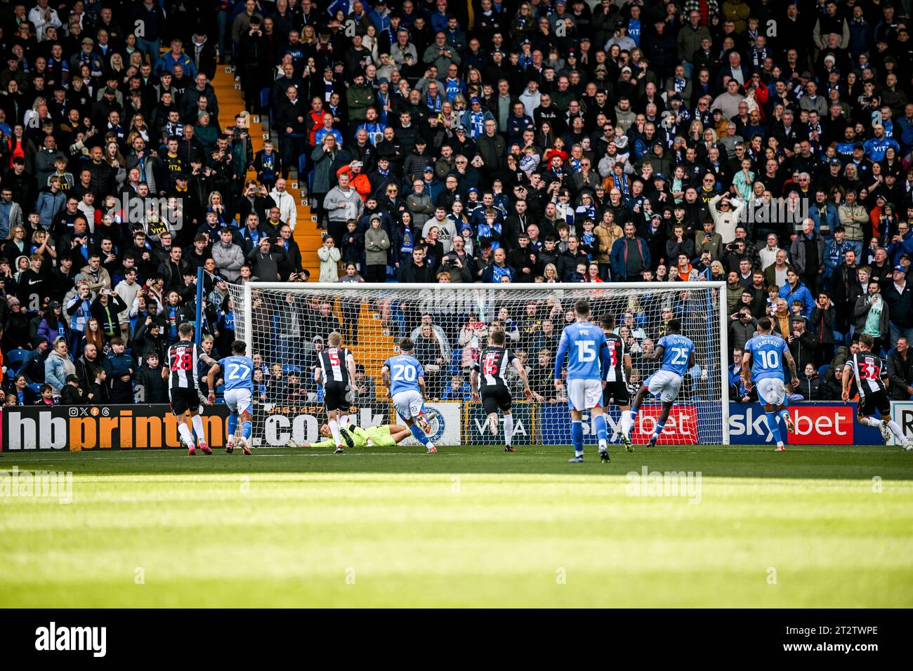 Stockport, UK, 21st October, 2023. Stockport miss a penalty during the ...
