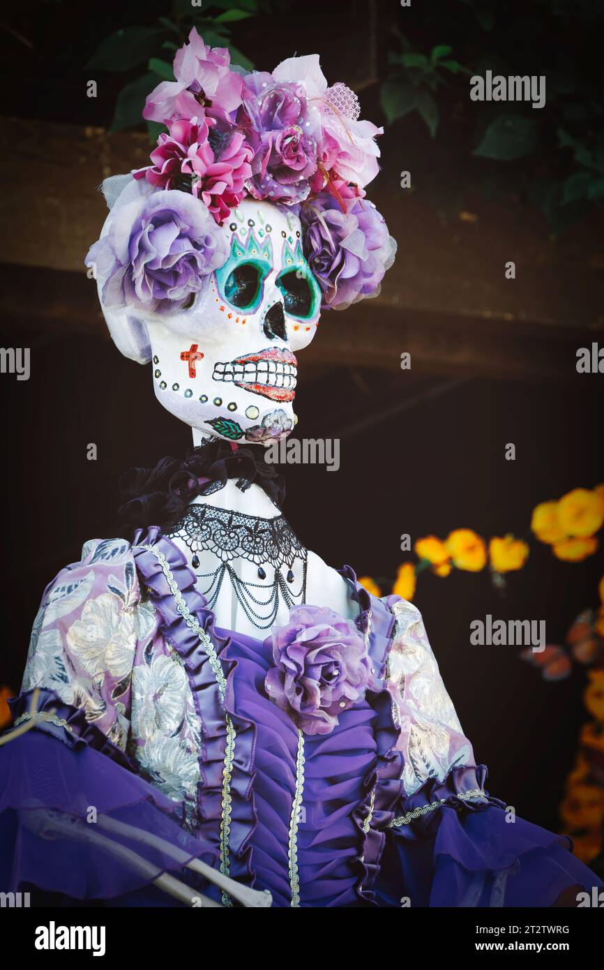 A Day of the Dead lady stands on display at Old Town in San Diego ...
